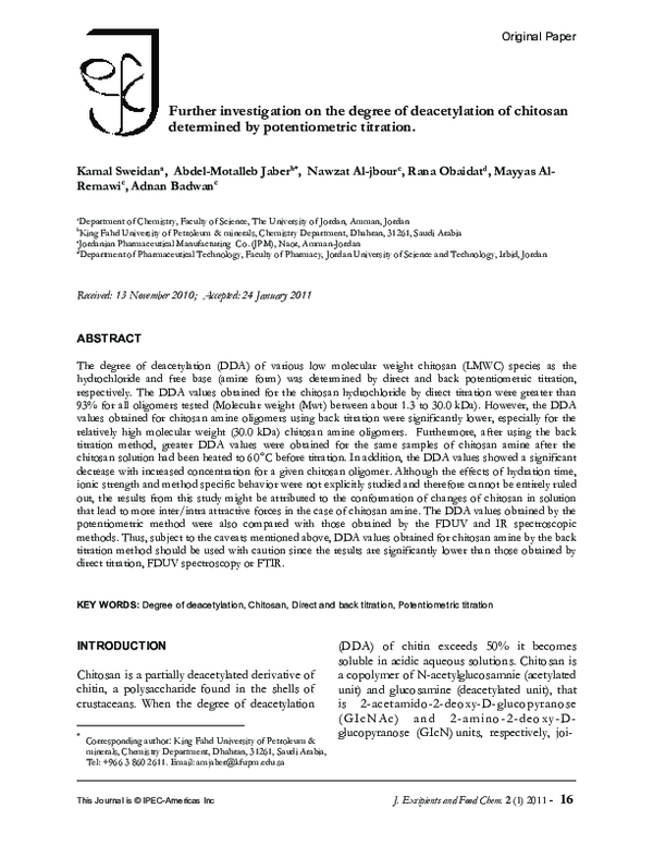 (PDF) Further investigation on the degree of deacetylation of chitosan determined by ...