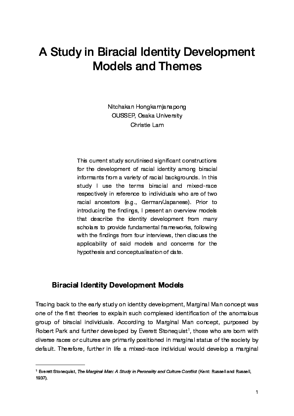 (PDF) A Study in Biracial Identity Development Models and Themes