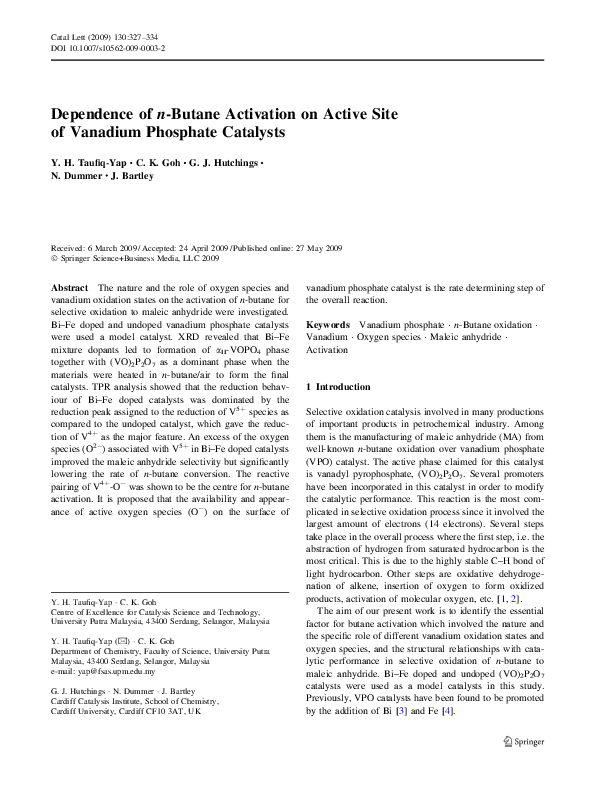 (PDF) Dependence of n-Butane Activation on Active Site of Vanadium ...