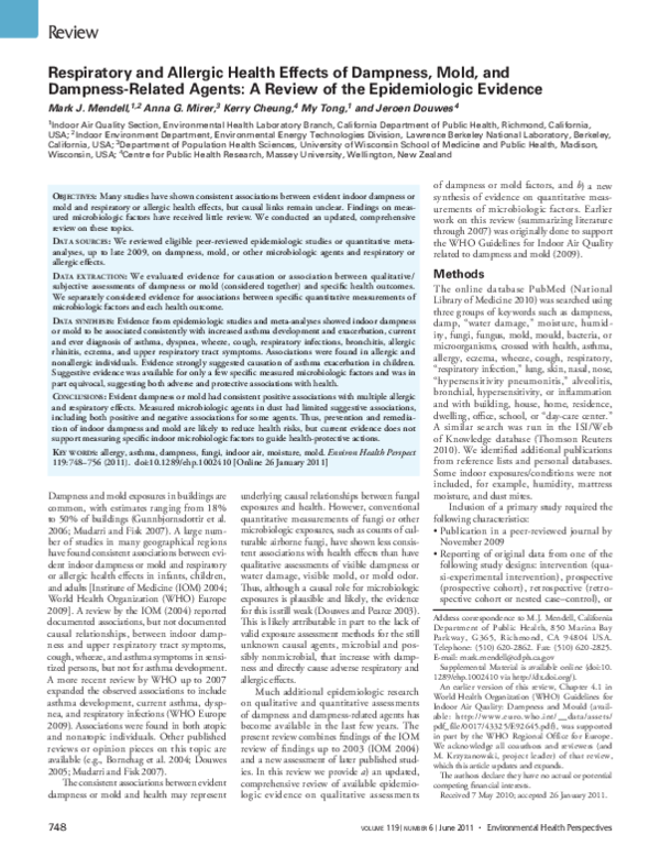 (PDF) Respiratory and Allergic Health Effects of Dampness, Mold, and ...