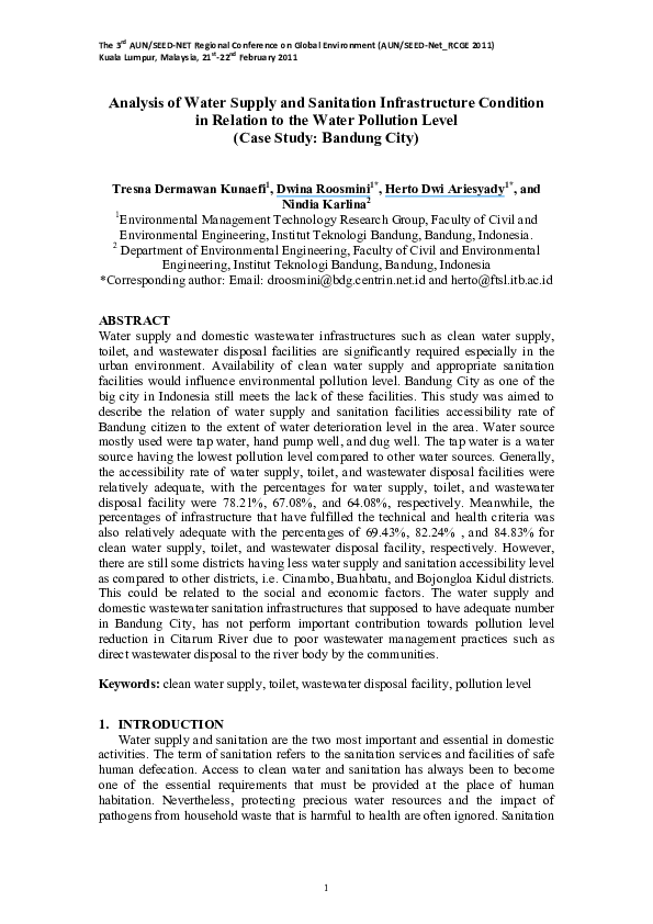 (PDF) Analysis of Water Supply and Sanitation Infrastructure Condition ...