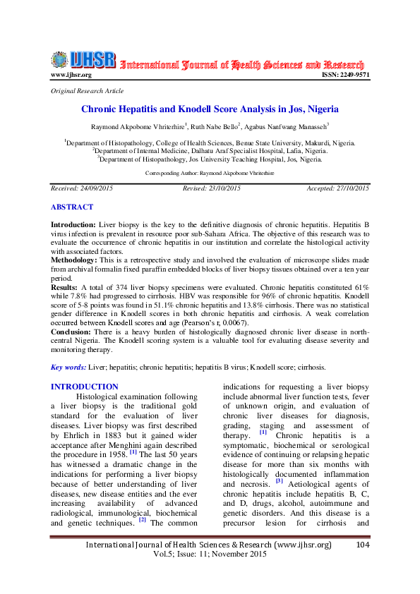 (PDF) Chronic Hepatitis and Knodell Score Analysis in Jos, Nigeria
