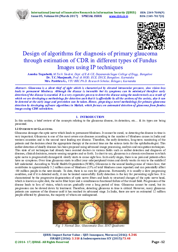 Pdf Design Of Algorithms For Diagnosis Of Primary Glaucoma Through