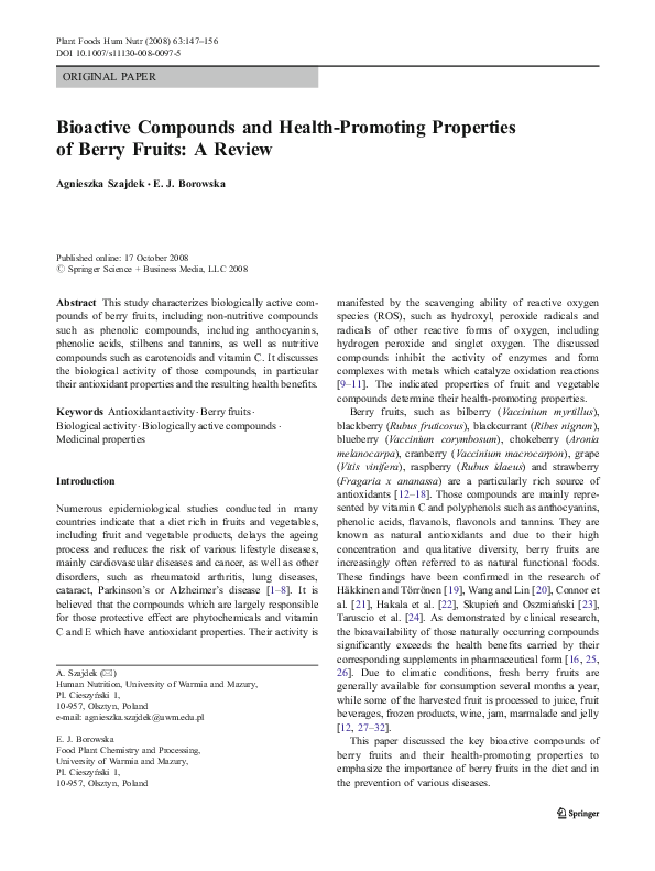 (PDF) Bioactive Compounds and Health-Promoting Properties of Berry ...