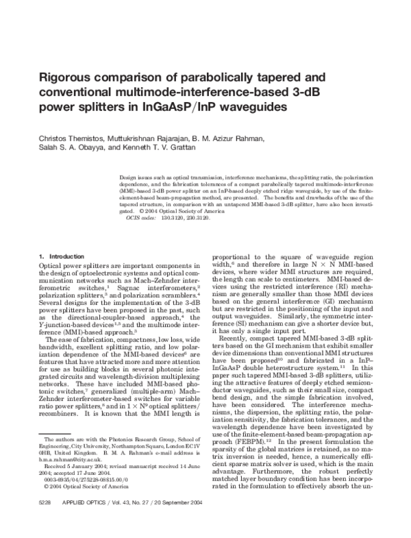 (PDF) Rigorous Comparison of Parabolically Tapered and Conventional Multimode-Interference-Based ...