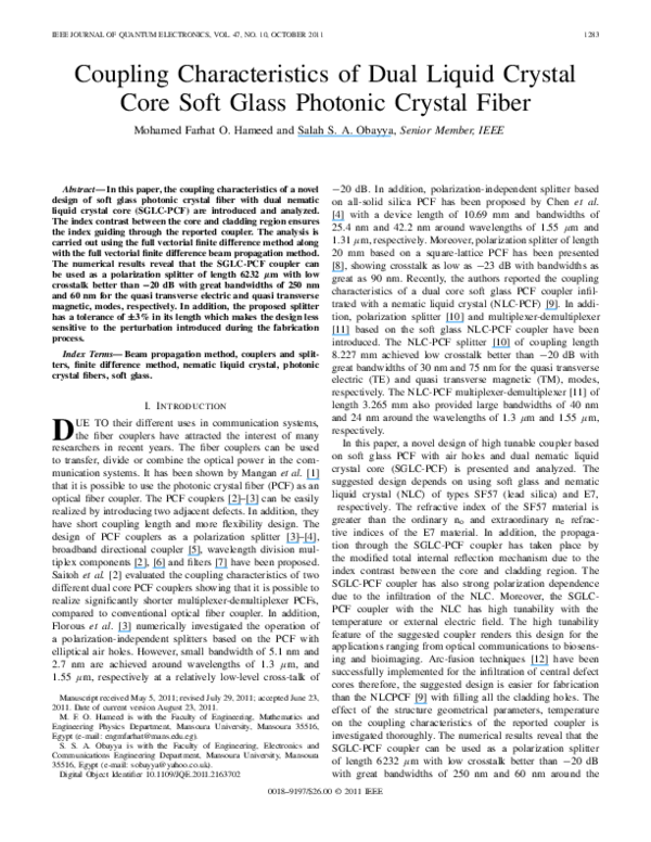 (PDF) Coupling Characteristics of Dual Liquid Crystal Core Soft Glass Photonic Crystal Fiber