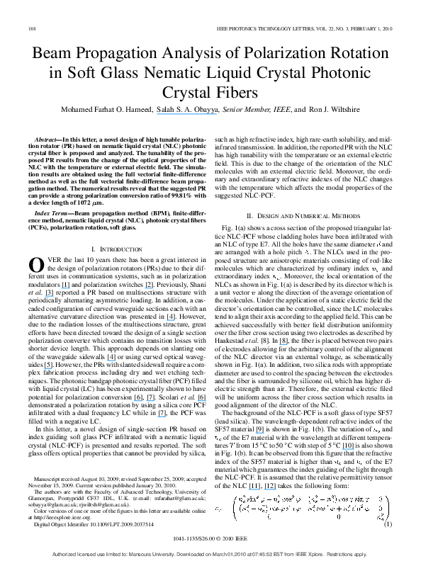 (PDF) Beam Propagation Analysis of Polarization Rotation in Soft Glass ...