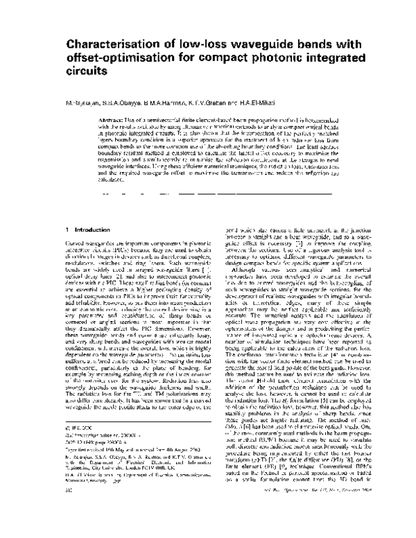 (PDF) Characterisation of low-loss waveguide bends with offset-optimisation for compact photonic ...