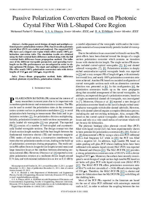 (PDF) Passive Polarization Converters Based on Photonic Crystal Fiber ...