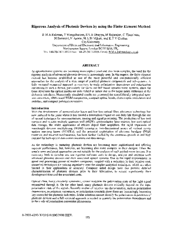 Pdf Rigorous Analysis Of Photonic Devices By Using The Finite Element Method Salah Obayya