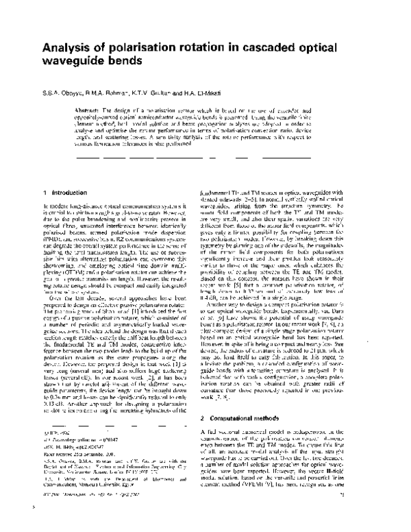 (PDF) Analysis of polarisation rotation in cascaded optical waveguide ...