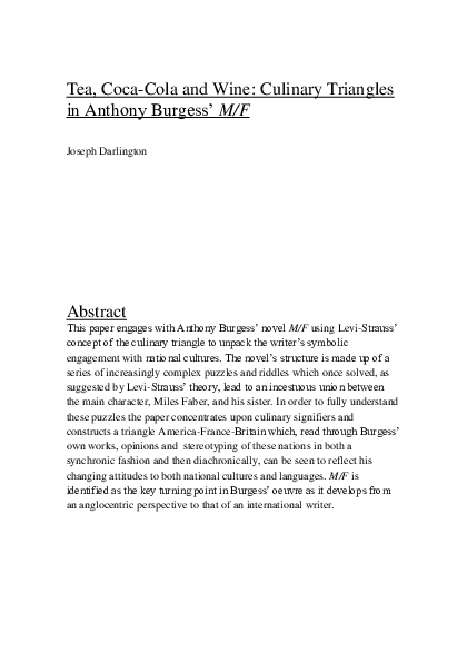 (PDF) Tea, Coca-Cola and Wine: Culinary Triangles in Anthony Burgess’ M/F