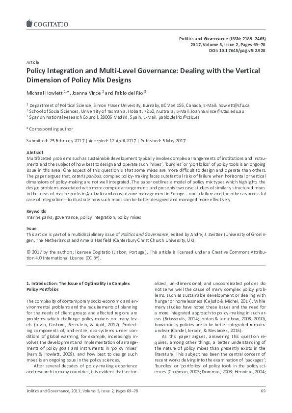 (PDF) Policy Integration and Multi-Level Governance: Dealing with the ...