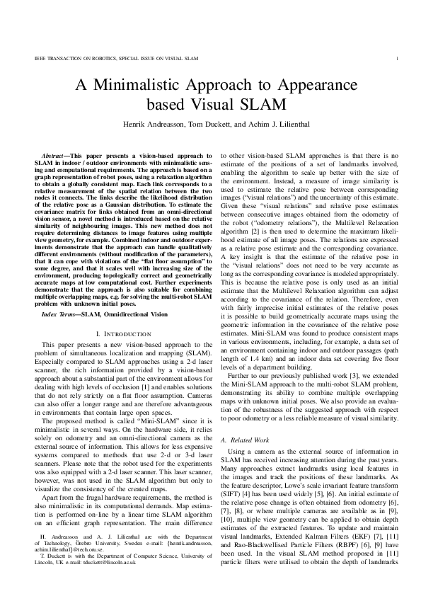 (PDF) A Minimalistic Approach to Appearance-Based Visual SLAM