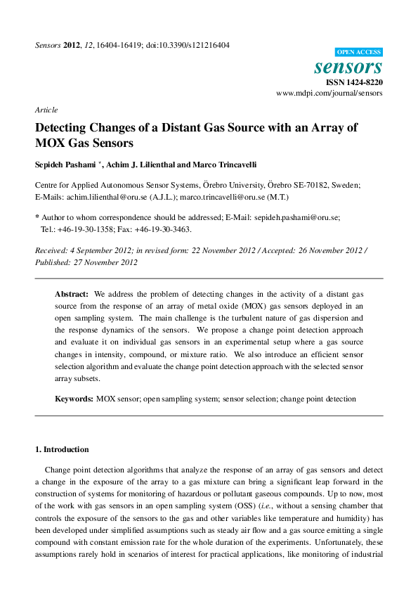 (PDF) Change Detection of Distant Gas Sources Using MOX Sensors