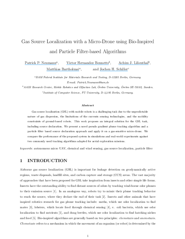 Pdf Gas Source Localization With A Micro Drone Using Bio Inspired And