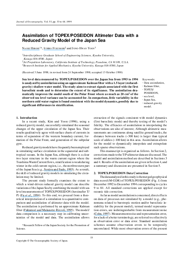 Pdf Assimilation Of Satellite Altimeter Data In A Multilayer Indian Ocean Circulation Model