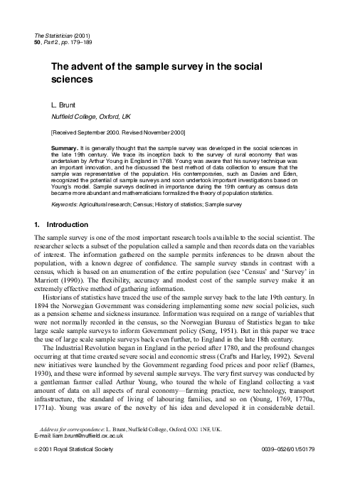 (PDF) The Advent of the Sample Survey in the Social Sciences