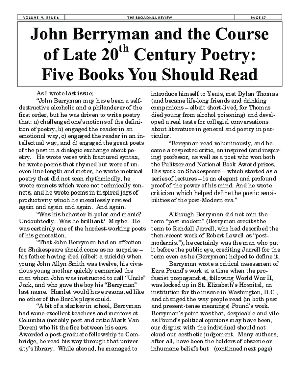 (PDF) John Berryman and the Course of Late 20 th Century Poetry: Five ...