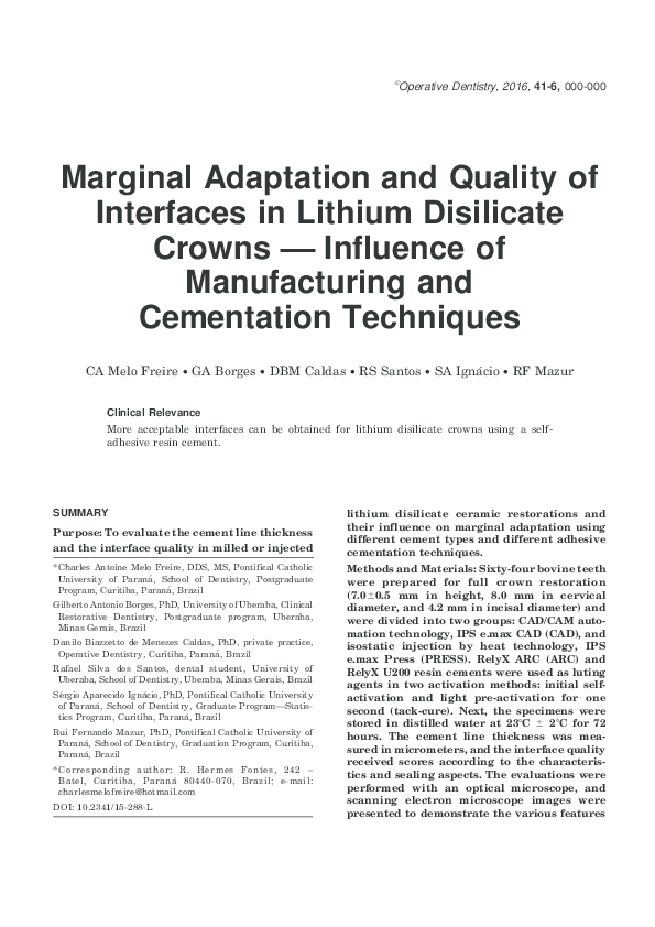(PDF) Marginal Adaptation and Quality of Interfaces in Lithium ...