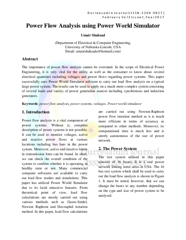 (PDF) Power Flow Analysis using Power World Simulator