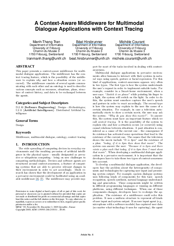 Pdf Context Aware Middleware For Dialogue Apps