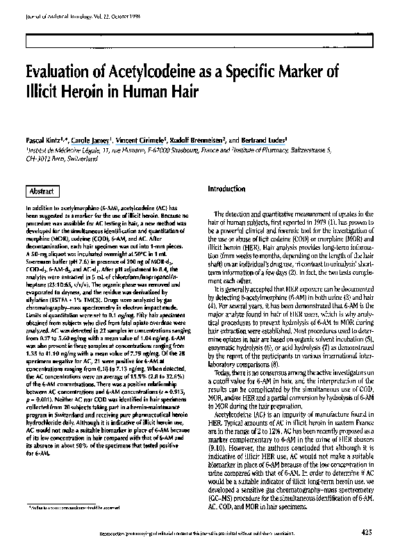 (PDF) Acetylcodeine as a Heroin Marker in Hair