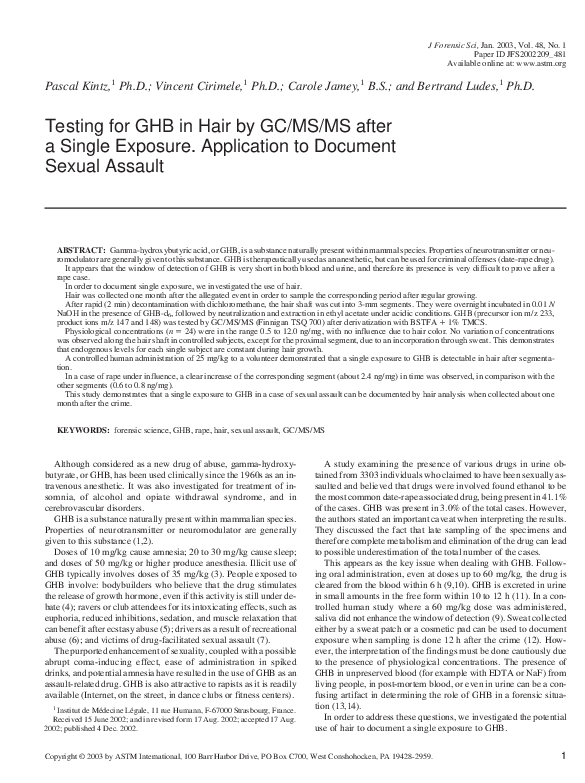 (PDF) Testing for GHB in hair by GC/MS/MS after a single exposure ...