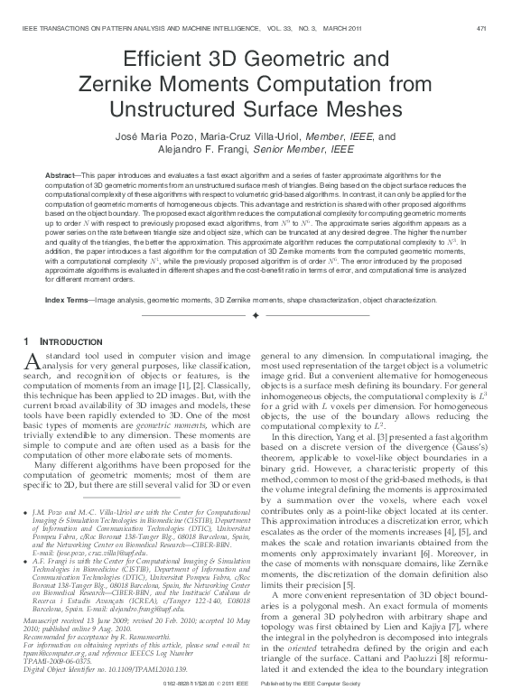 (PDF) Efficient 3D Geometric and Zernike Moments Computation from Unstructured Surface Meshes