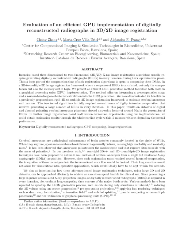 (PDF) Evaluation of an efficient GPU implementation of digitally reconstructed radiographs in 3D ...