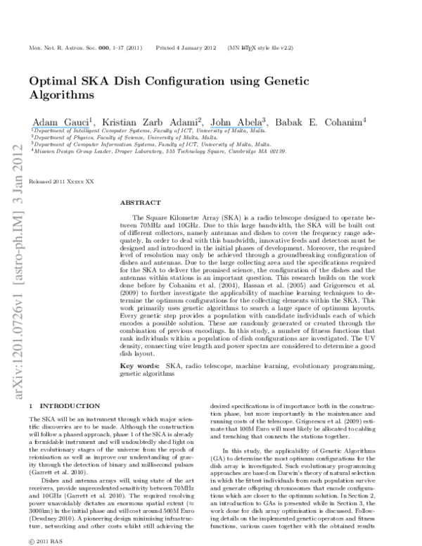 (PDF) Optimal SKA Dish Configuration using Genetic Algorithms