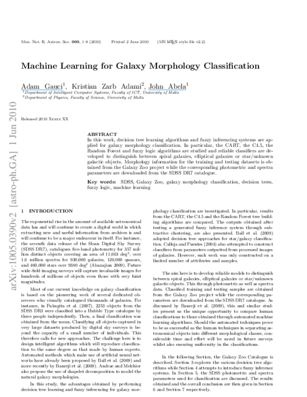(PDF) Machine Learning for Galaxy Morphology Classification
