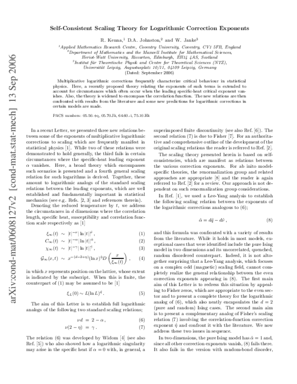 Pdf Self Consistent Scaling Theory For Logarithmic Correction