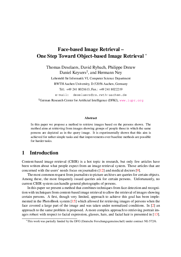 Pdf Face Based Image Retrieval One Step Toward Object Based Image