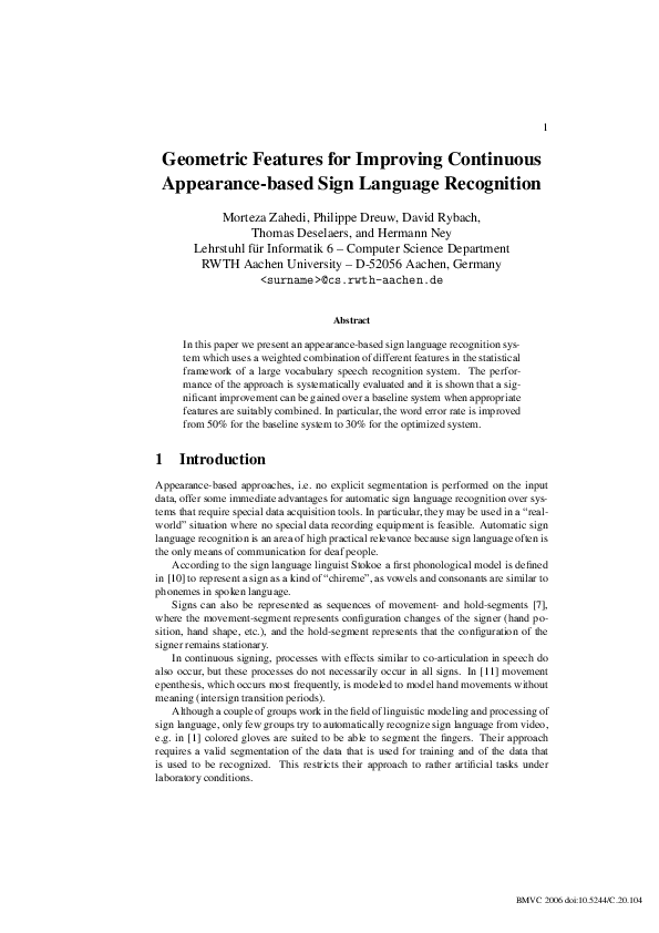 (PDF) Geometric Features for Improving Continuous Appearance-based Sign ...