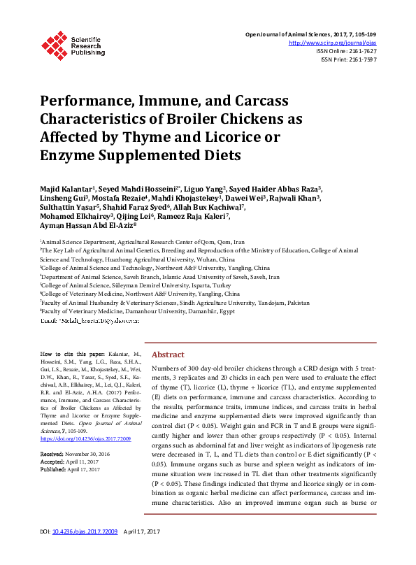 (PDF) Performance, Immune, and Carcass Characteristics of Broiler ...
