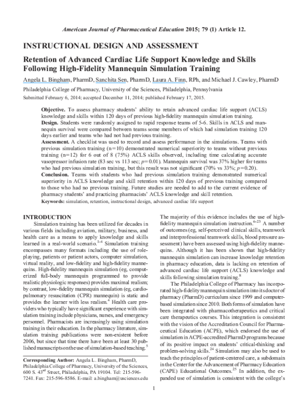 (PDF) INSTRUCTIONAL DESIGN AND ASSESSMENT Retention of Advanced Cardiac Life Support Knowledge ...