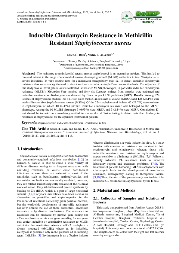 (PDF) Inducible Clindamycin Resistance in Methicillin Resistant ...