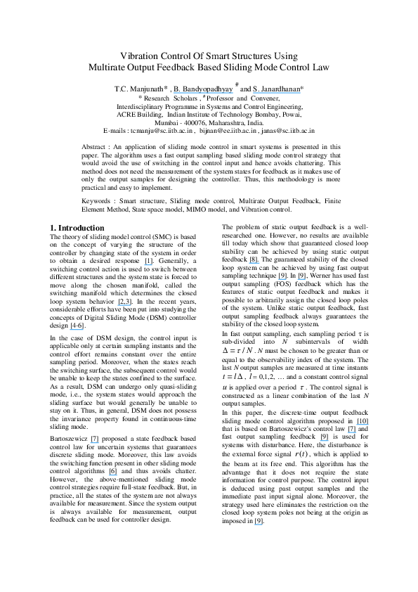 Pdf Multirate Output Feedback Based Sliding Mode Controller Design For Active Vibration