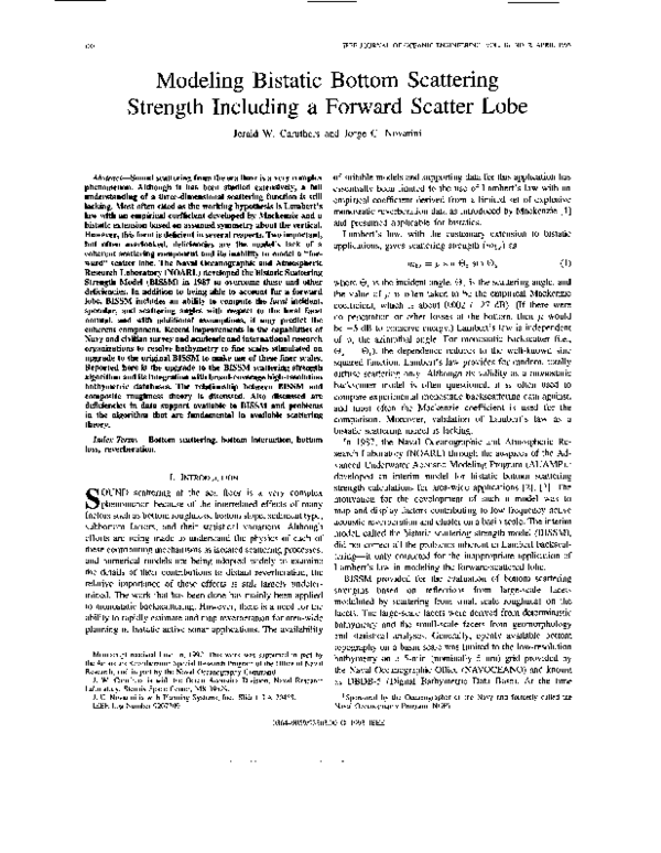 (PDF) Modeling bistatic bottom scattering strength including a forward scatter lobe