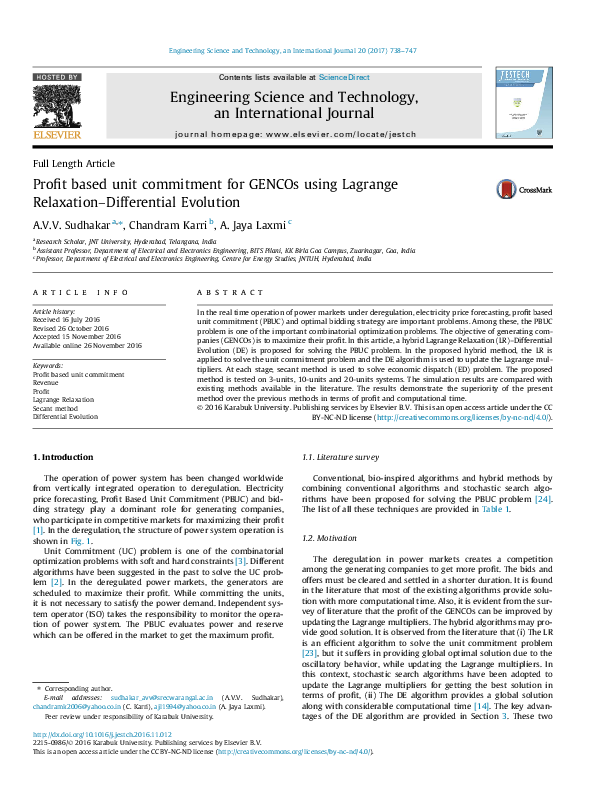 Pdf Profit Based Unit Commitment For Gencos Using Lagrange Relaxationdifferential Evolution