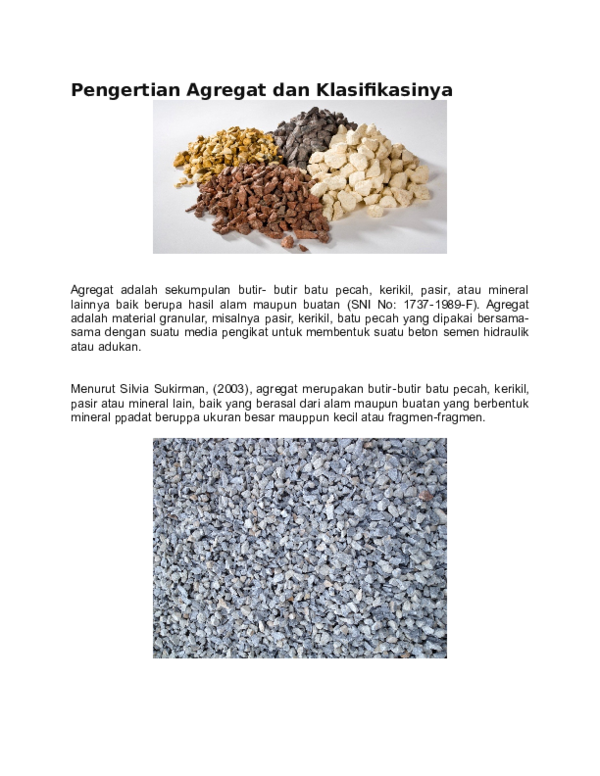 (DOC) Pengertian Agregat dan Klasifikasinya