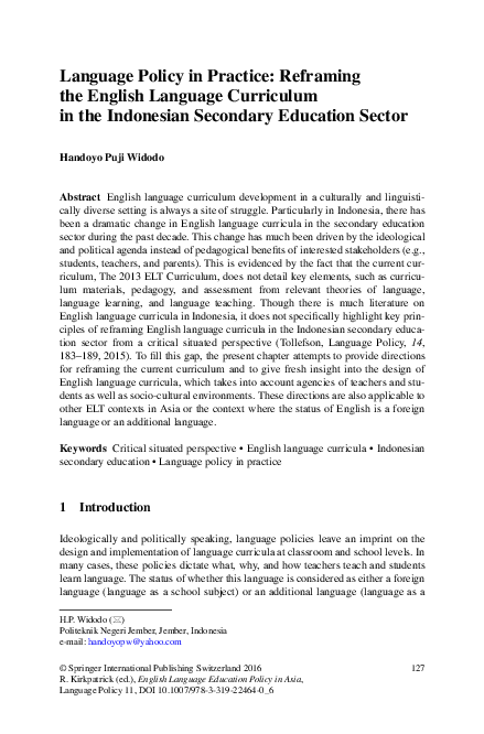 (PDF) Language Policy in Practice: Reframing the English Language Curriculum in the Indonesian ...