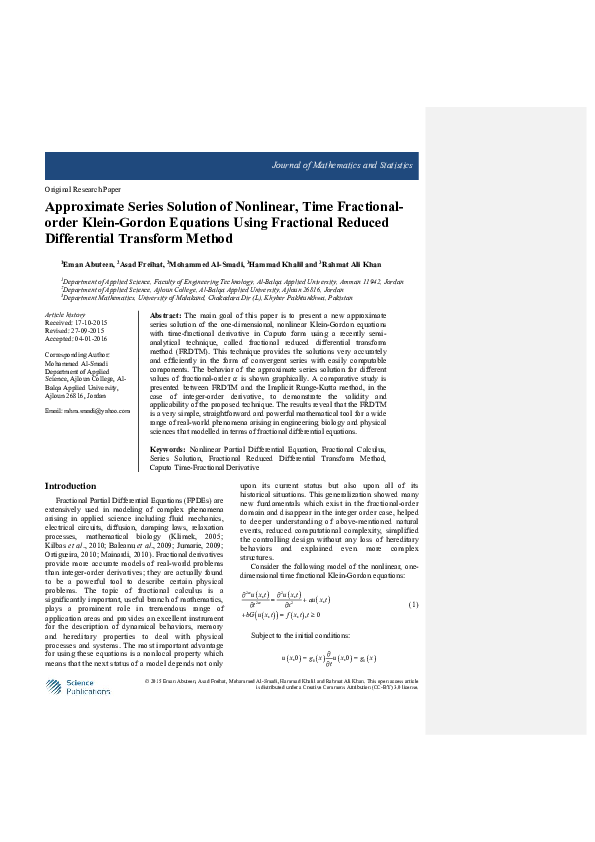 Pdf Approximate Series Solution Of Nonlinear Time Fractional Order