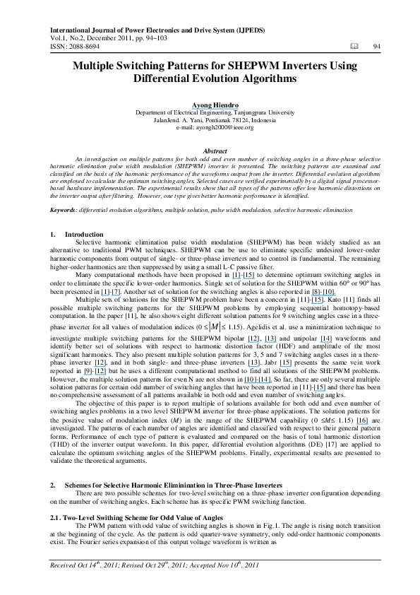Pdf Multiple Switching Patterns For Shepwm Inverters Using Differential Evolution Algorithms