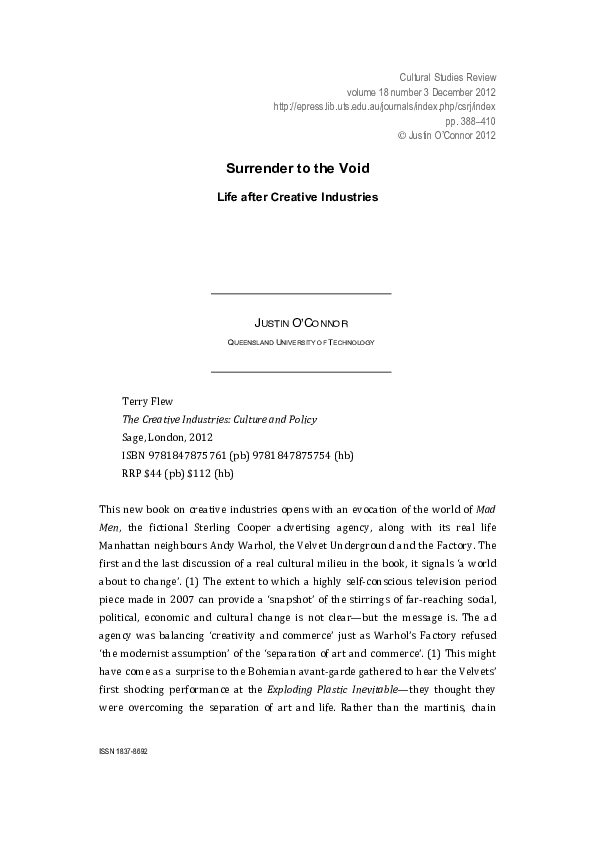 (PDF) Surrender to the Void: Life after Creative Industries