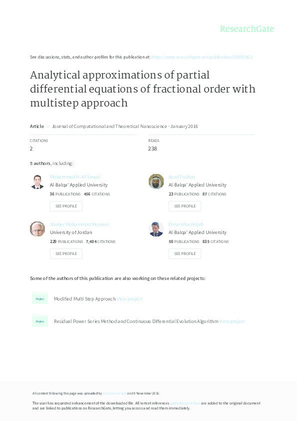 (PDF) Analytical approximations of partial differential equations of fractional order with ...