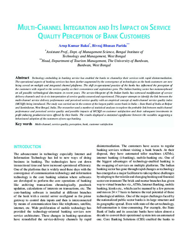 (PDF) Multi-Channel integration and its iMpaCt on serviCe Quality perCeption of Bank CustoMers