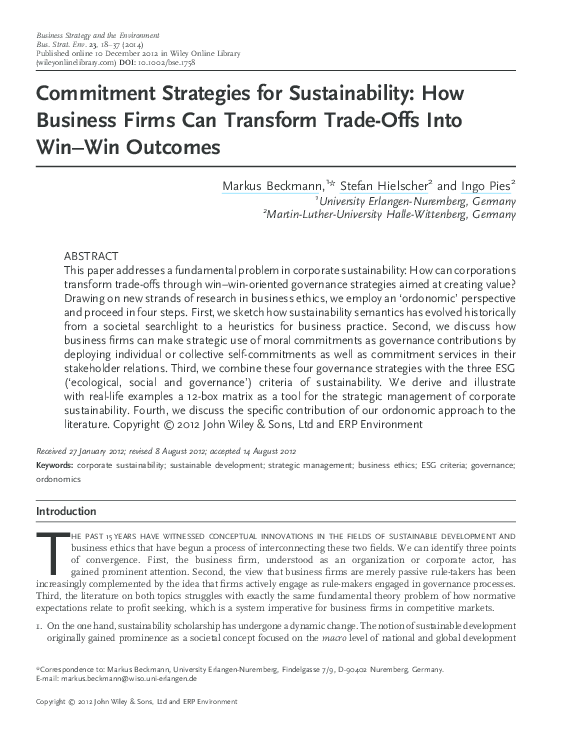 (PDF) Commitment Strategies for Sustainability: How Business Firms Can ...