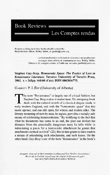 (PDF) Stephen Guy-Bray. Homoerotic Space: The Poetics of Loss in ...